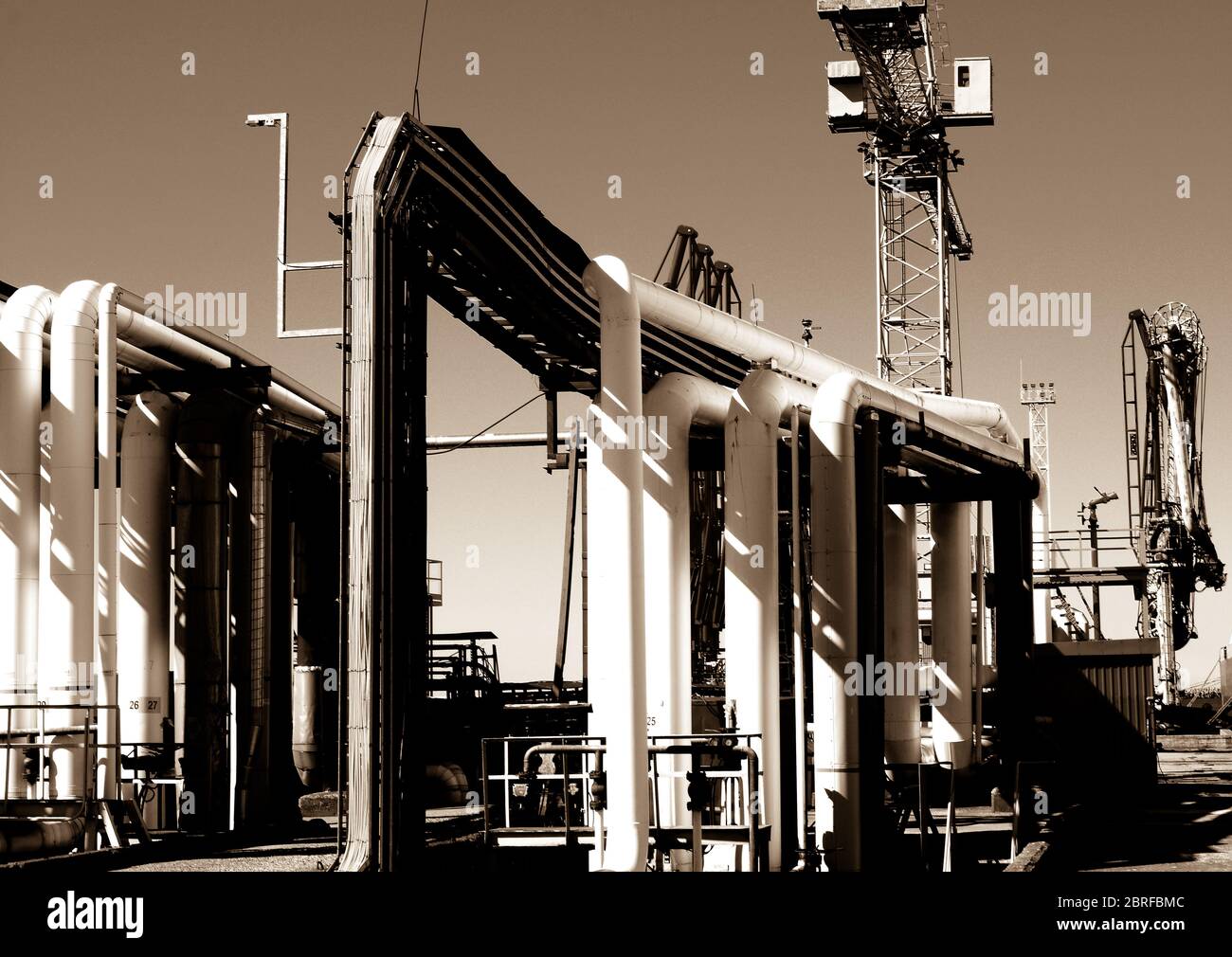 Pipeline and pipe rack of petroleum industrial plant. Offshore Industry ...