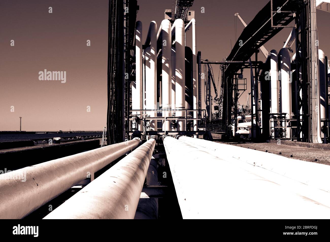 Pipeline and pipe rack of petroleum industrial plant. Offshore Industry ...