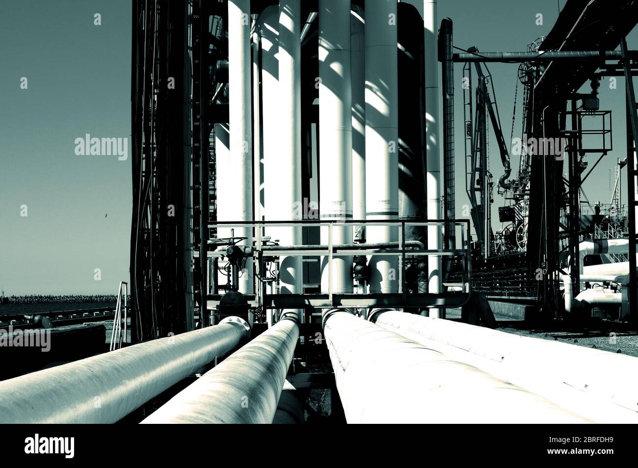 Pipeline and pipe rack of petroleum industrial plant. Offshore Industry ...