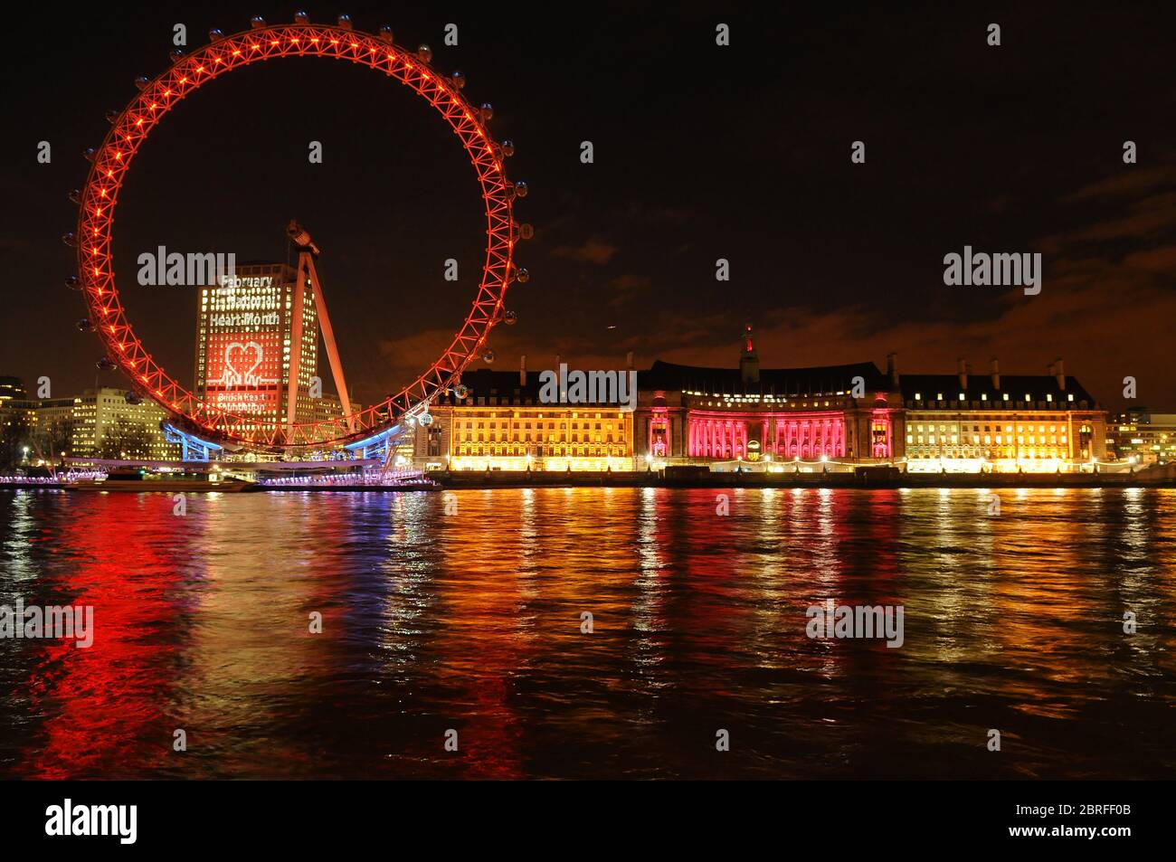 The London Eye lit up in red lights for the British Heart Foundation ...