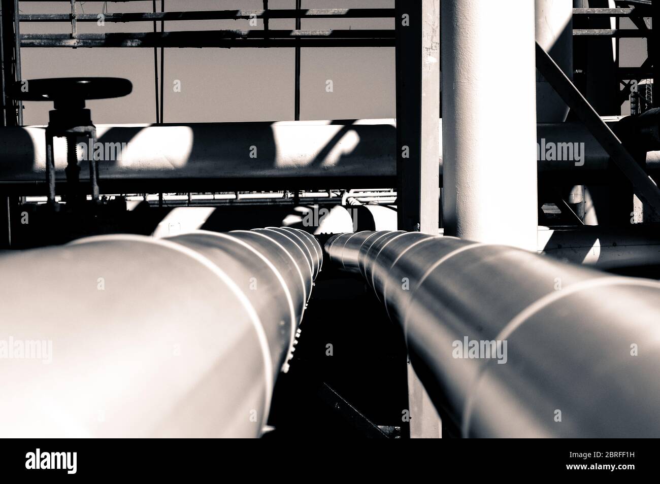 Pipeline and pipe rack of petroleum industrial plant. Offshore Industry ...