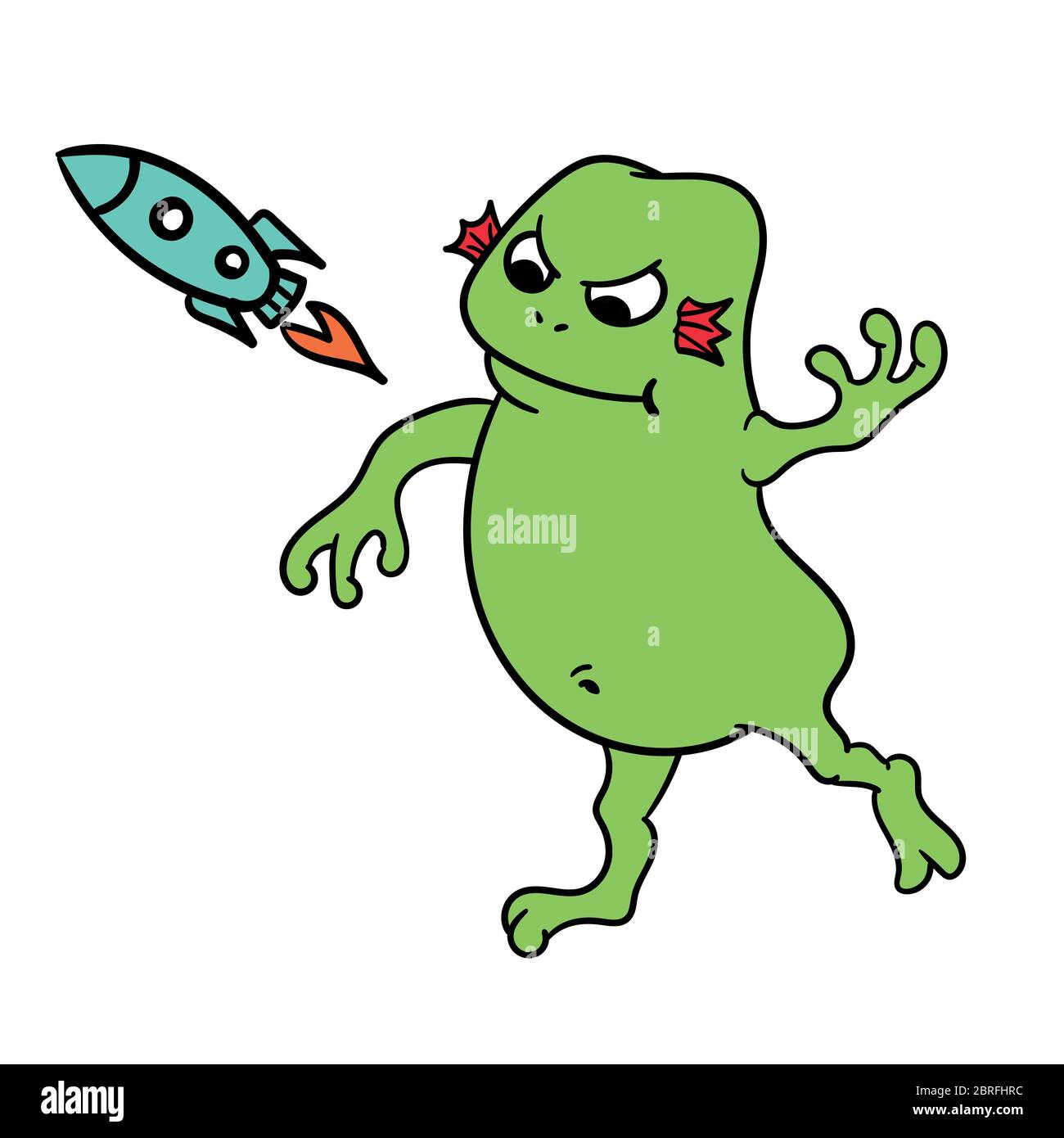 evil green alien launches a rocket, isolated vector image, on a white ...