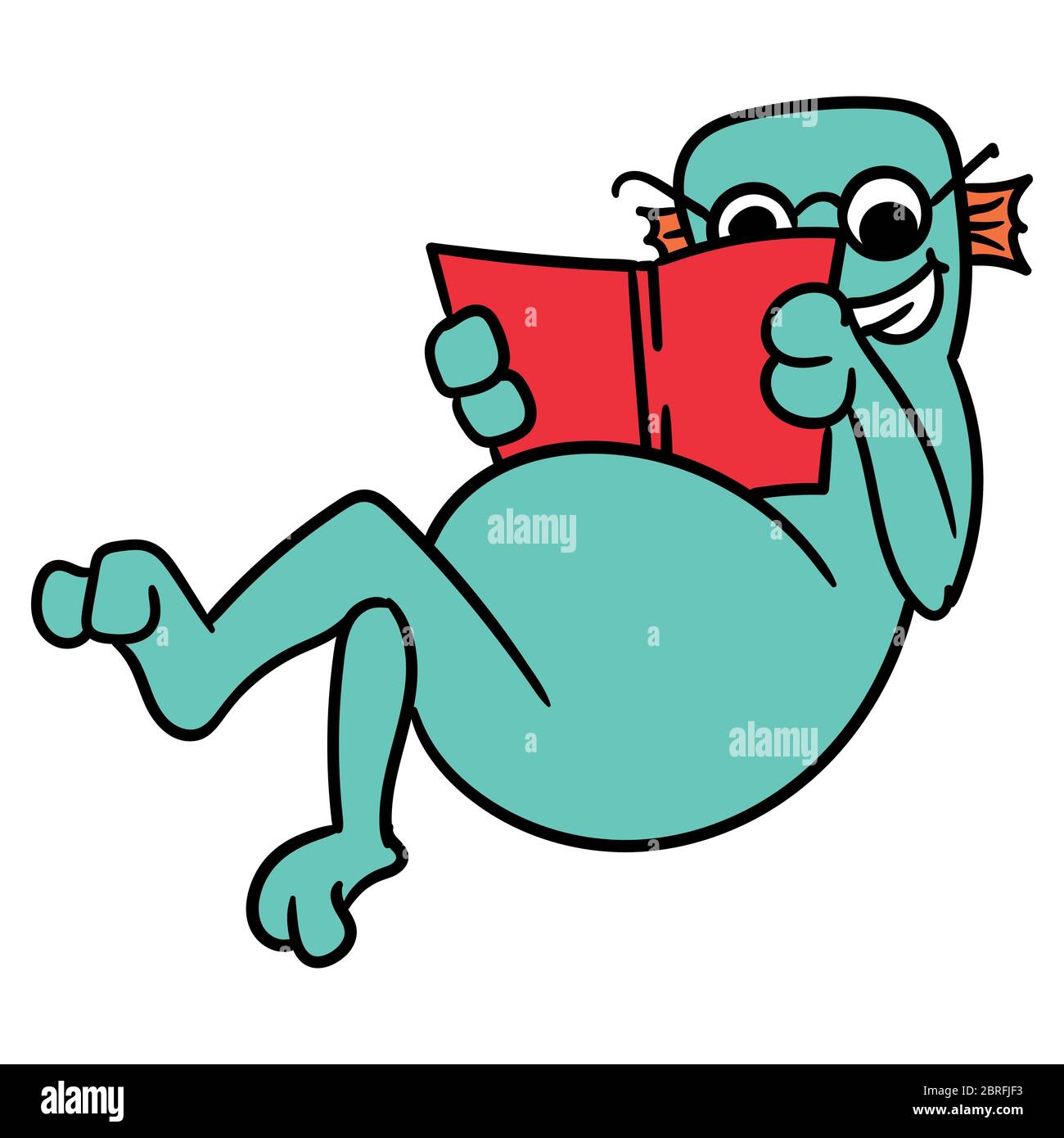 cute funny blue alien reads the red book, isolated vector image, on a ...