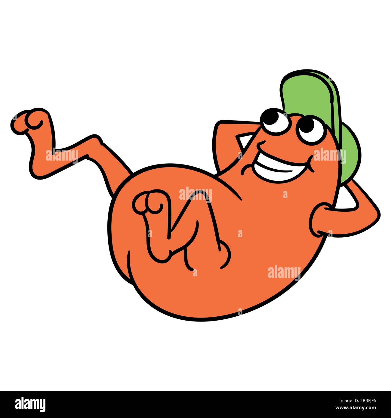 cute funny orange alien in a green cap is resting, isolated vector ...