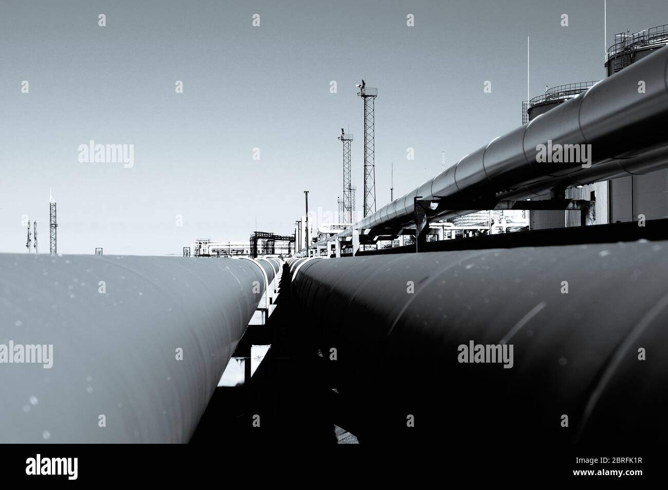 Pipeline and pipe rack of petroleum industrial plant. Offshore Industry ...