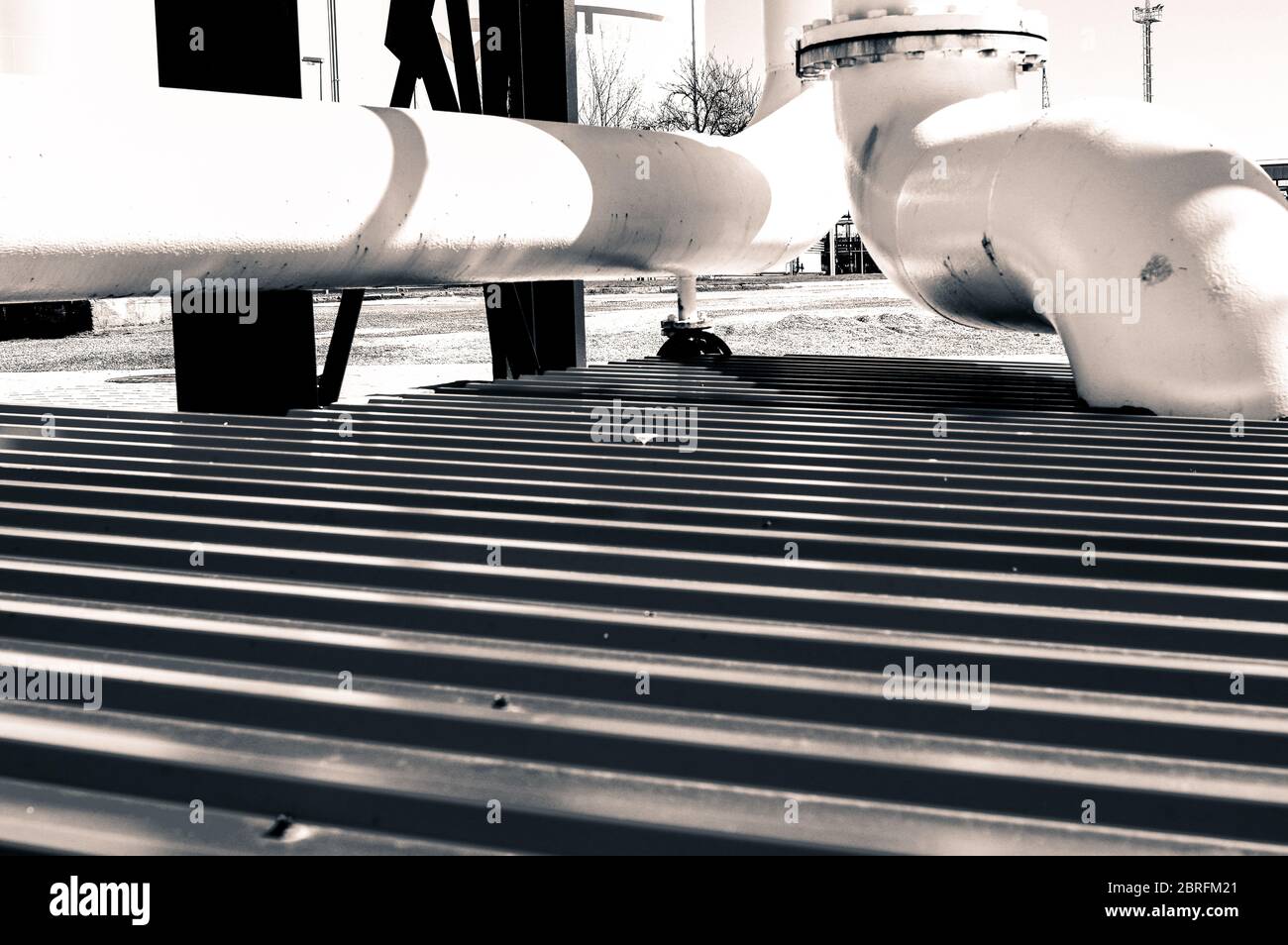 Pipeline and pipe rack of petroleum industrial plant. Offshore Industry ...