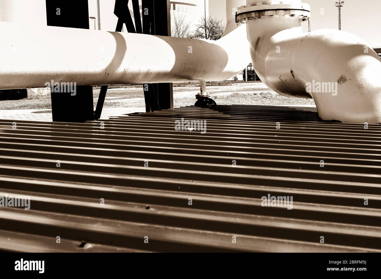 Pipeline and pipe rack of petroleum industrial plant. Offshore Industry ...