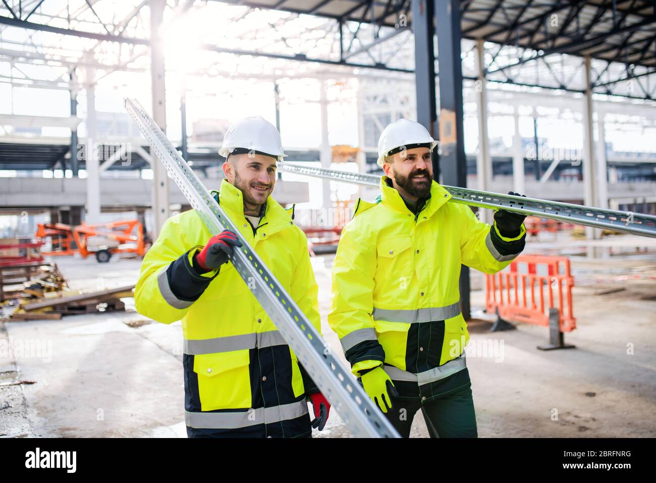 Construction walking holding working construction site hi-res stock ...