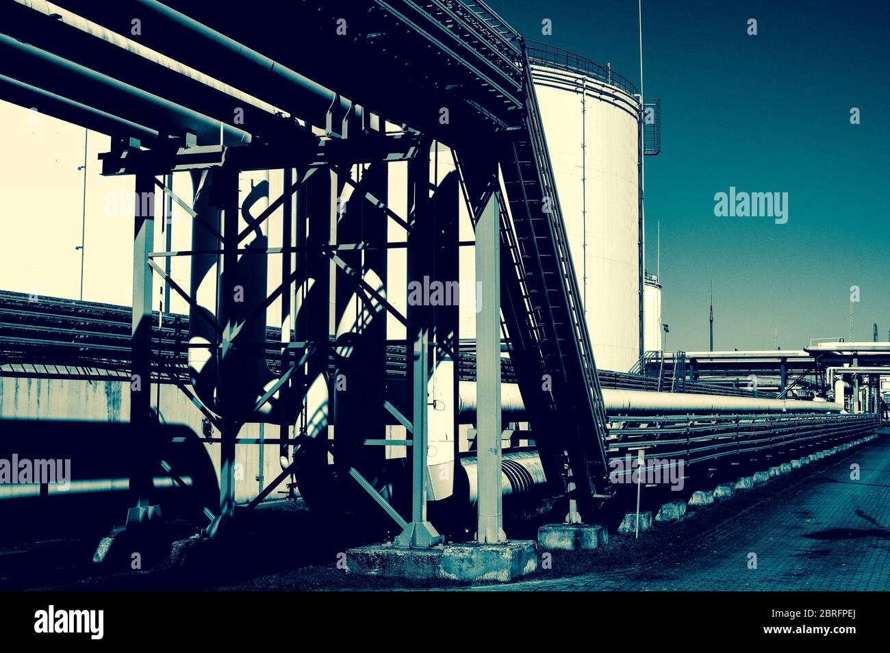 Pipeline and pipe rack of petroleum industrial plant. Offshore Industry ...