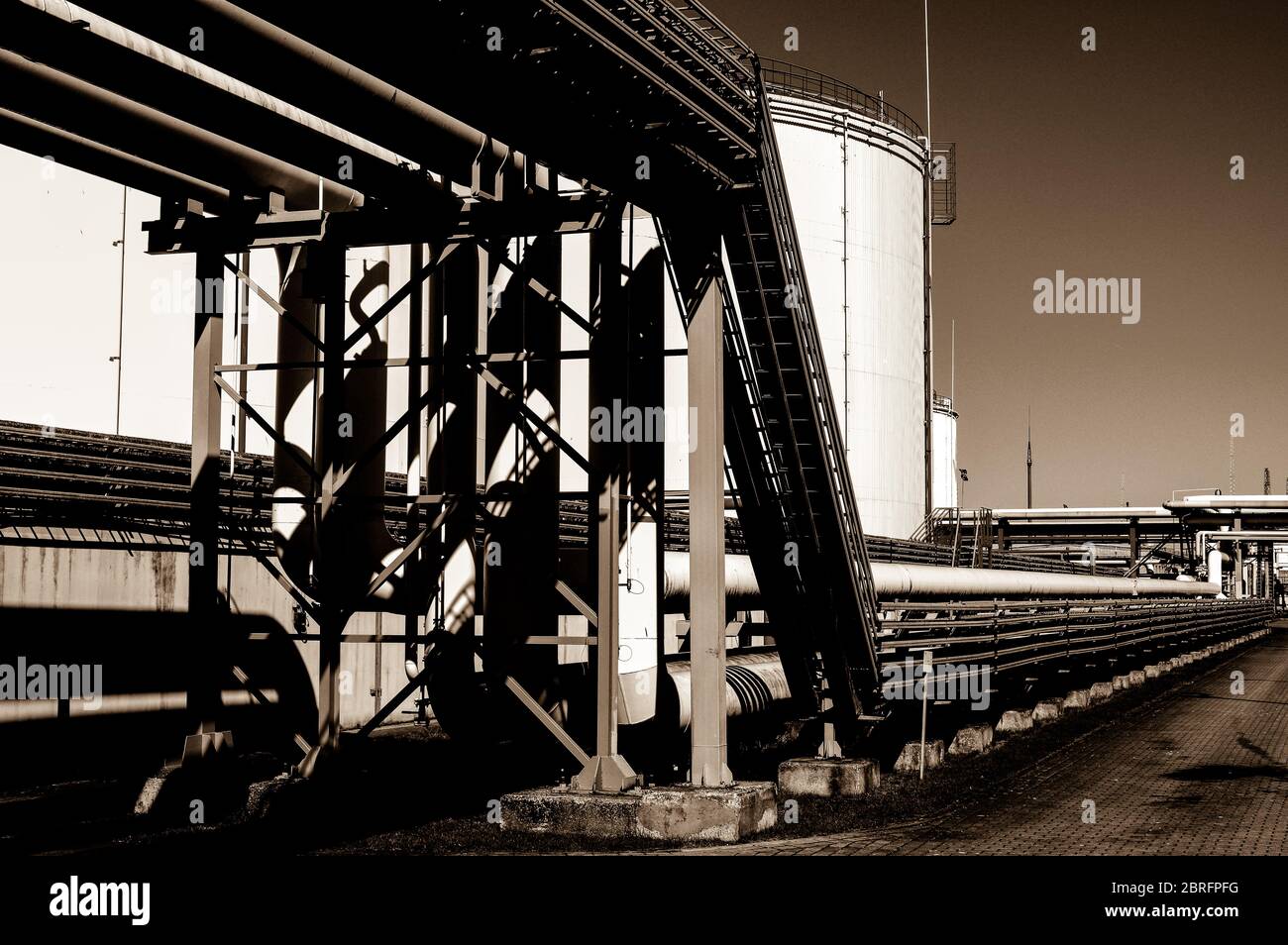 Pipeline and pipe rack of petroleum industrial plant. Offshore Industry ...