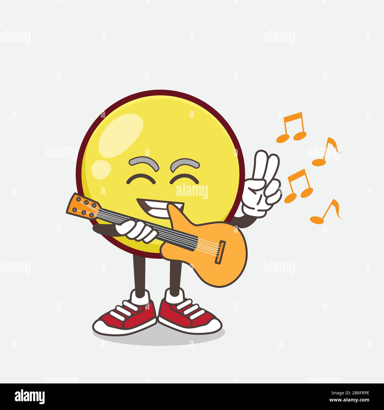 An illustration of Yellow Emoticon cartoon mascot character playing a ...