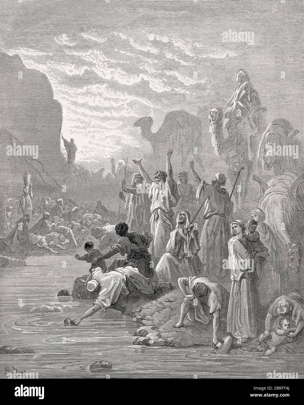Moses Striking the Rock in Horeb, Old Testament, by Gustave Doré, 1863 ...