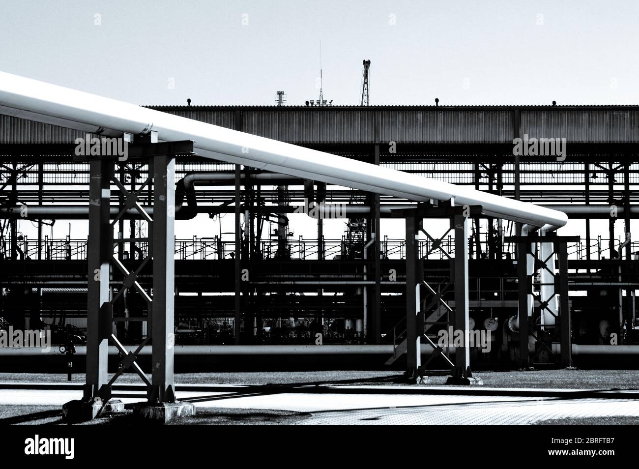 Pipeline and pipe rack of petroleum industrial plant. Offshore Industry ...