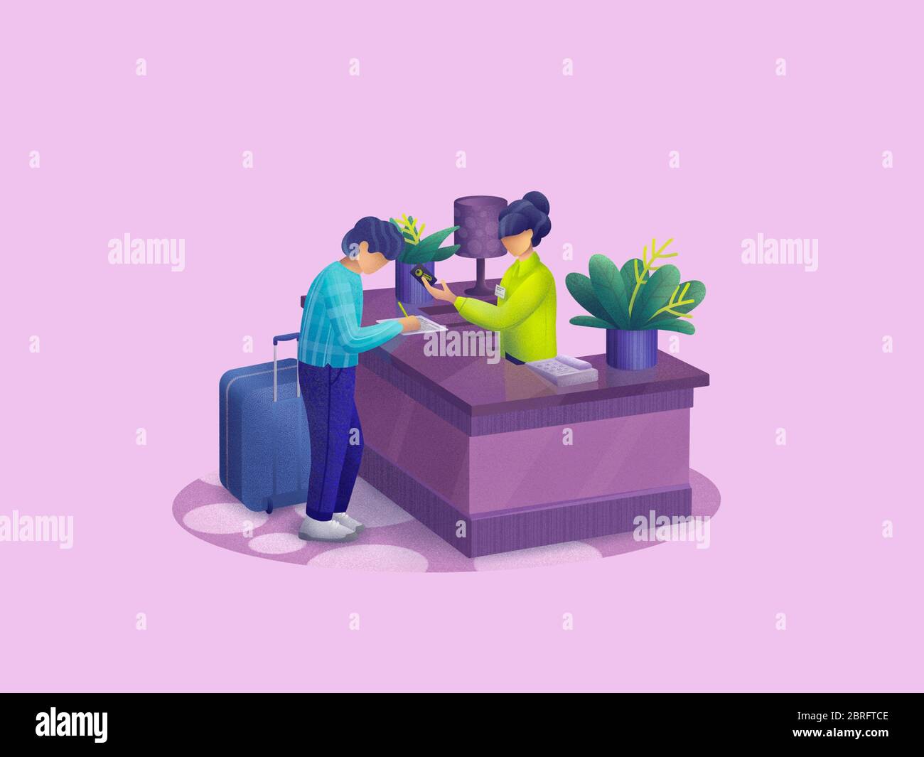 check-in hotel. hotel reception desk. hotel booking illustration Stock ...