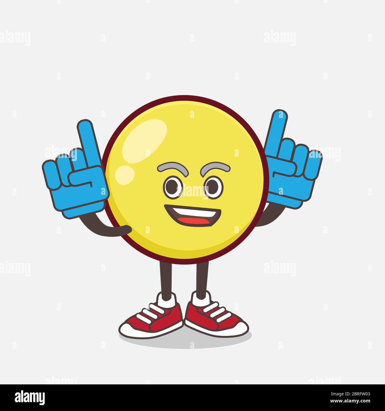 An illustration of Yellow Emoticon cartoon mascot character holding two ...