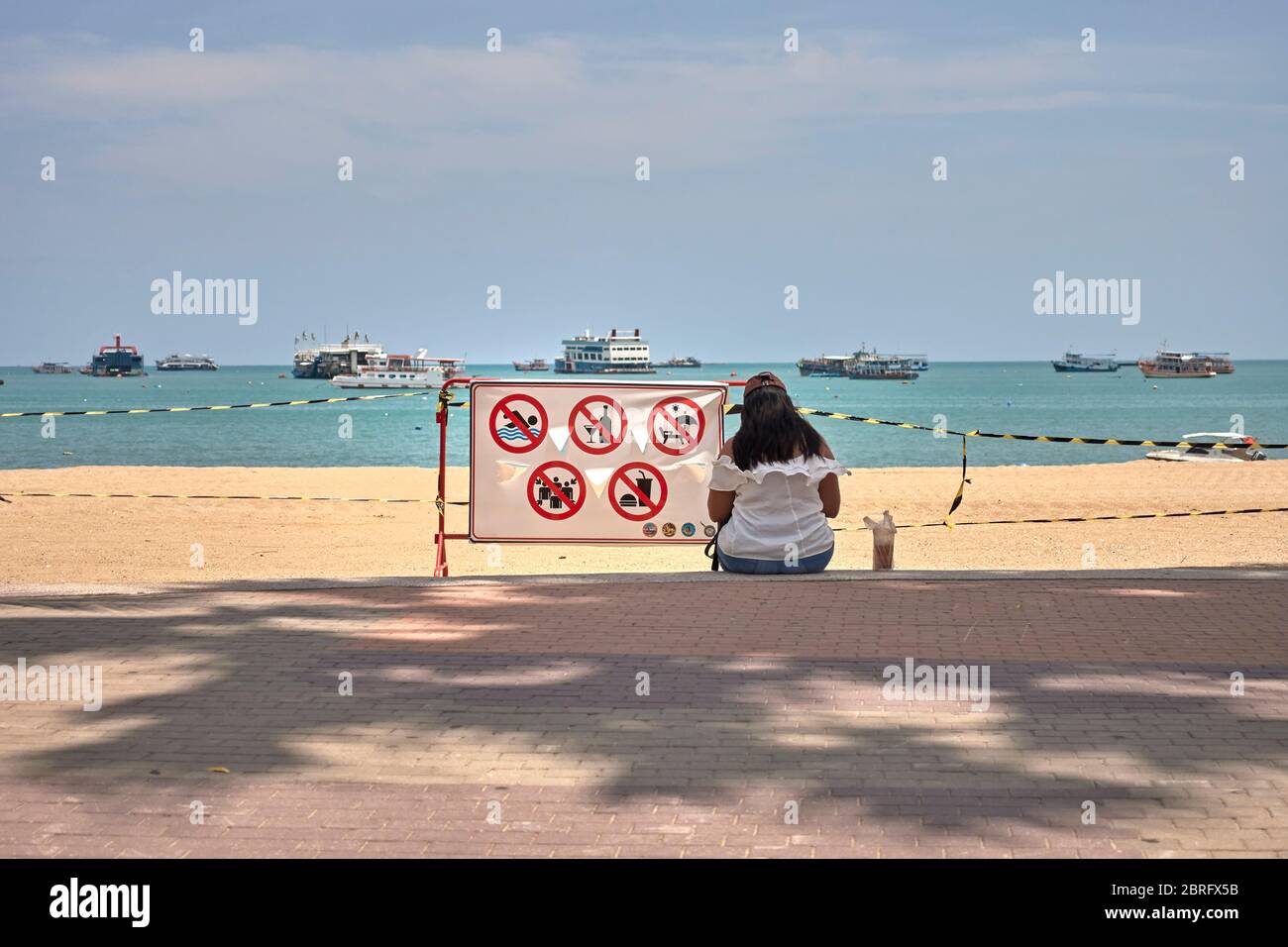 COVID restriction. Coronavirus lockdown. Pattaya Beach Sign stating No ...