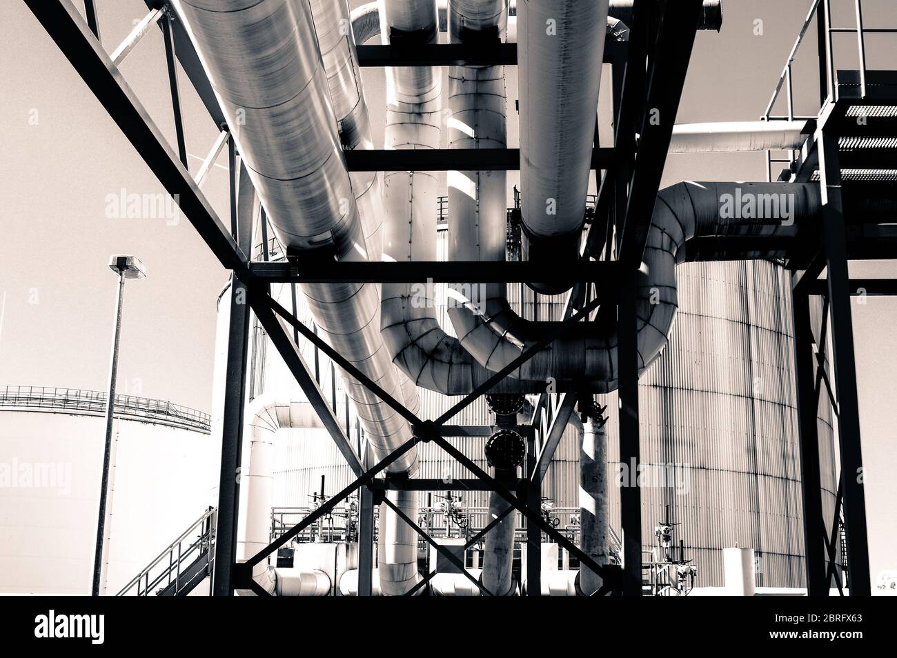 Pipeline and pipe rack of petroleum industrial plant. Offshore Industry ...