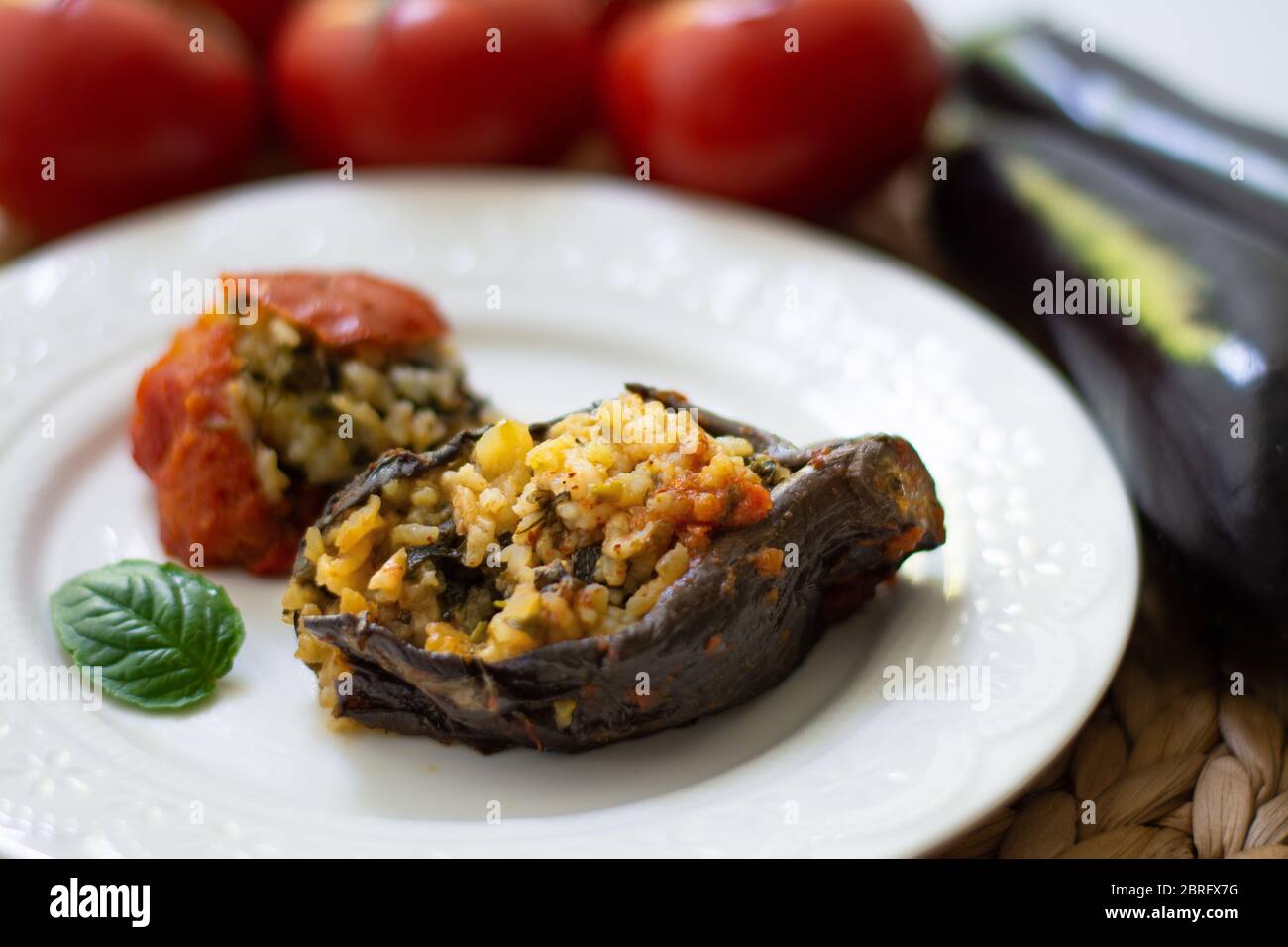 Traditional Azerbaijani eggplant dolma also called three sisters made ...