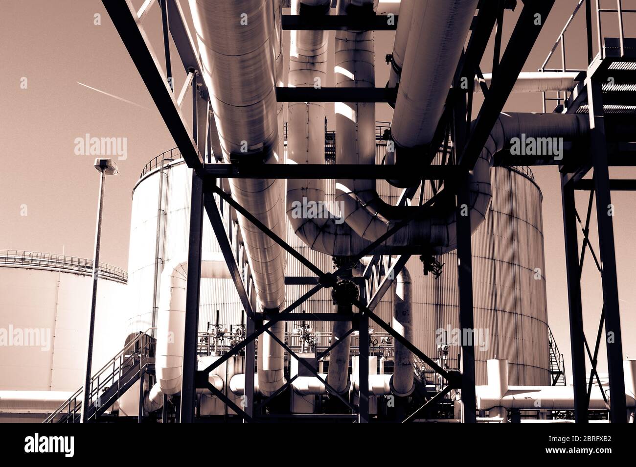 Pipeline and pipe rack of petroleum industrial plant. Offshore Industry ...