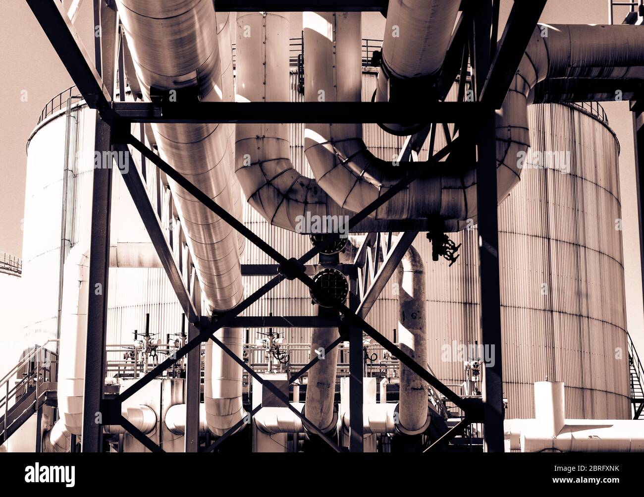 Pipeline and pipe rack of petroleum industrial plant. Offshore Industry ...