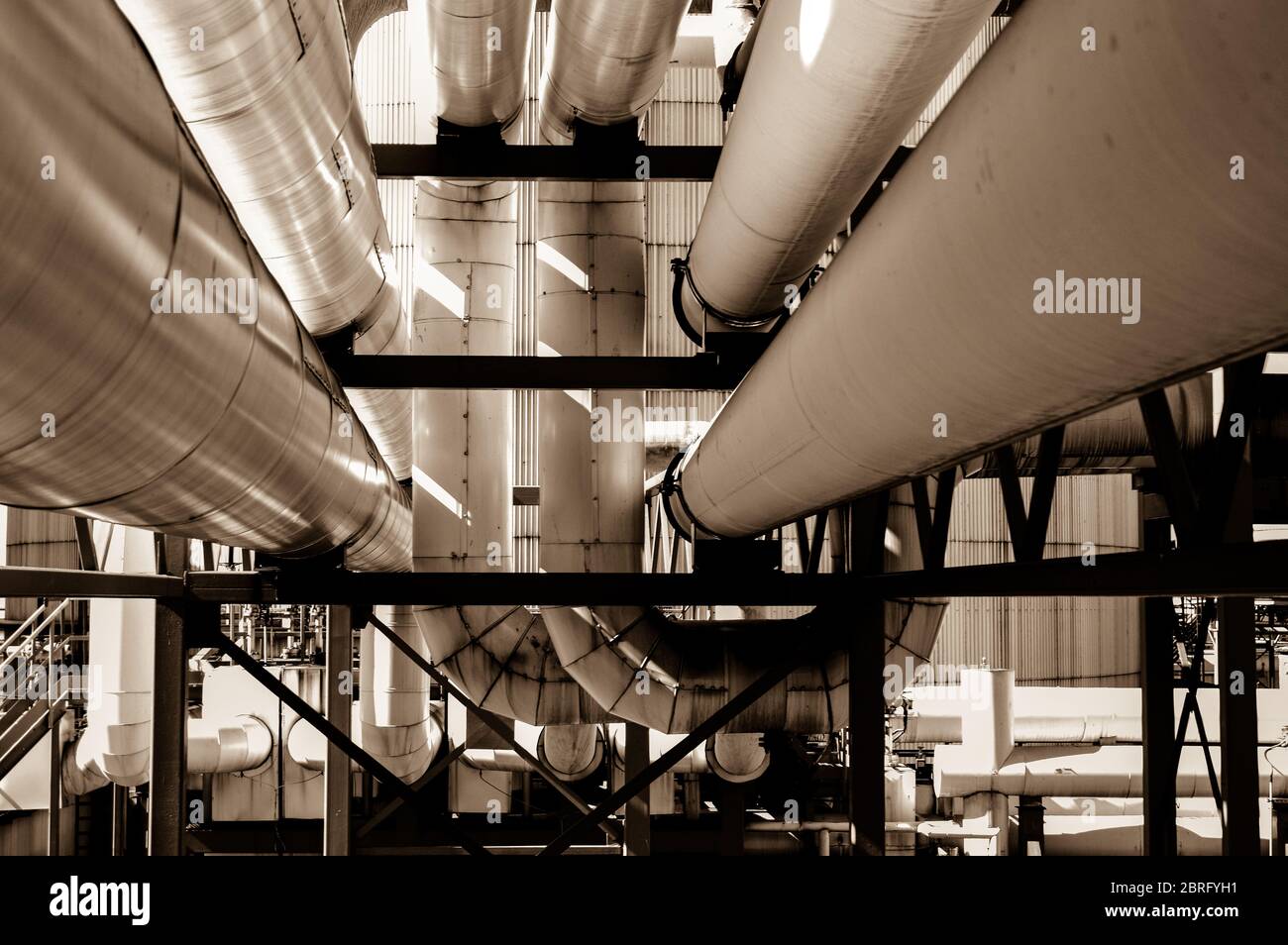 Pipeline and pipe rack of petroleum industrial plant. Offshore Industry ...