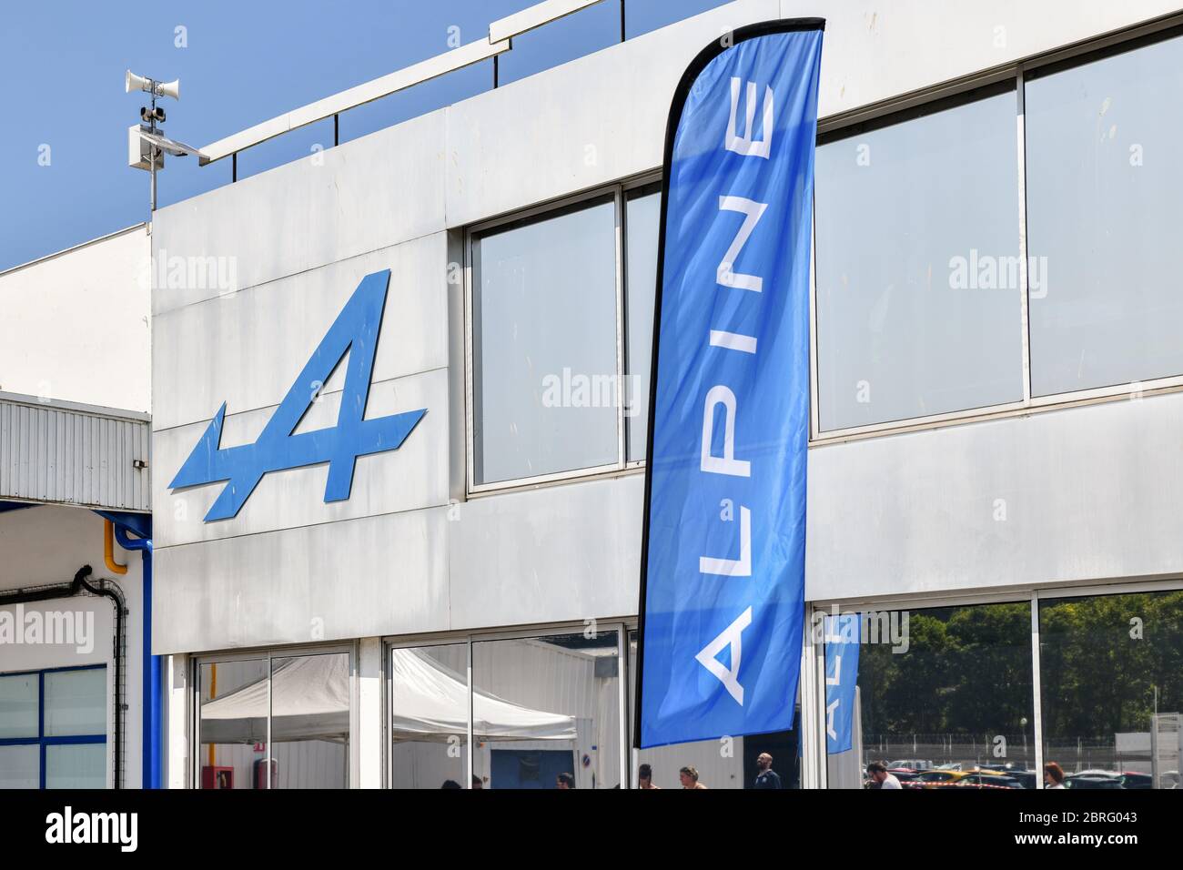 DIEPPE, FRANCE - JUNE 30, 2018: Banner signboard at the Alpine factory ...