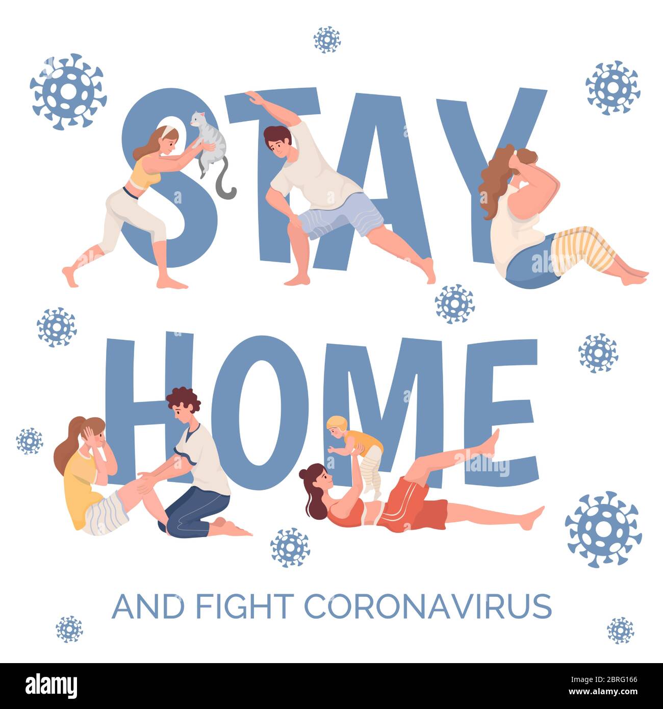 Stay home and fight coronavirus vector poster template. Young people ...
