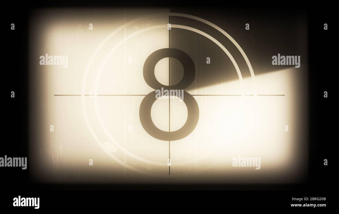 3D rendering of a monochrome universal countdown film leader. Countdown ...