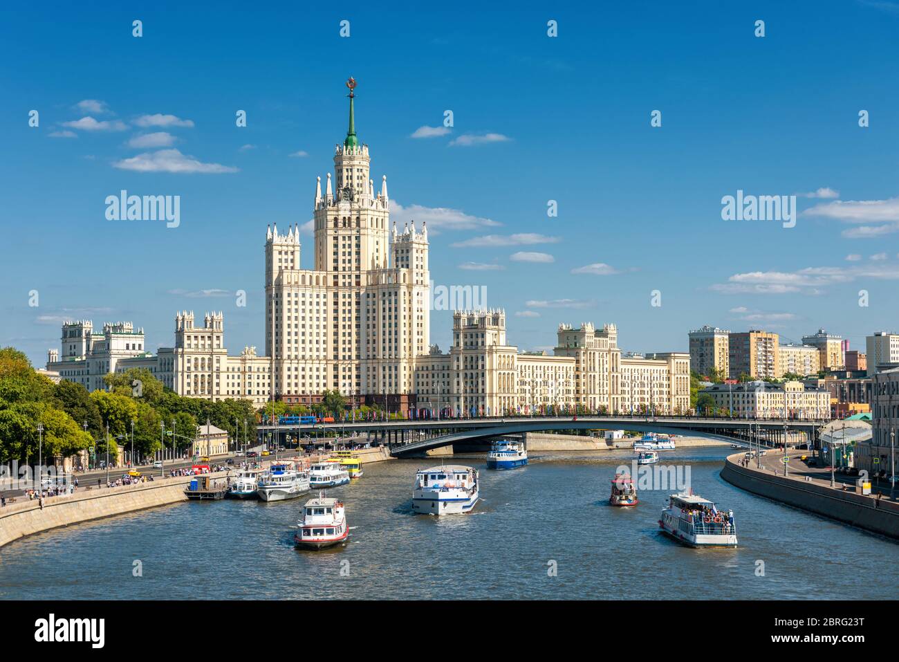 Tourist boats sail on the Moskva River in summer, Moscow, Russia ...