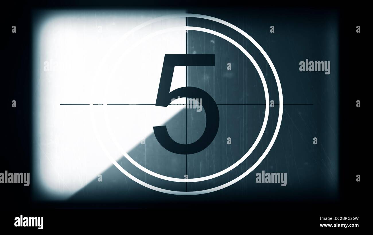 3D rendering of a monochrome universal countdown film leader. Countdown ...
