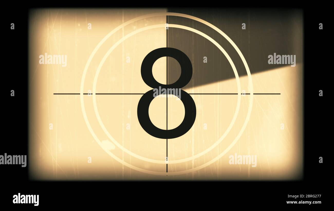 3D rendering of a monochrome universal countdown film leader. Countdown ...