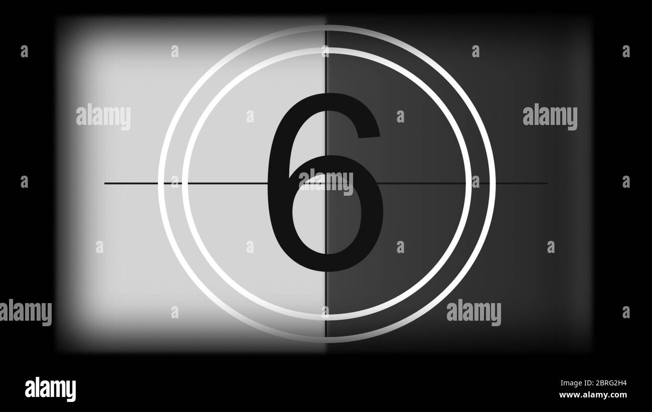 3D rendering of a monochrome universal countdown film leader. Countdown ...