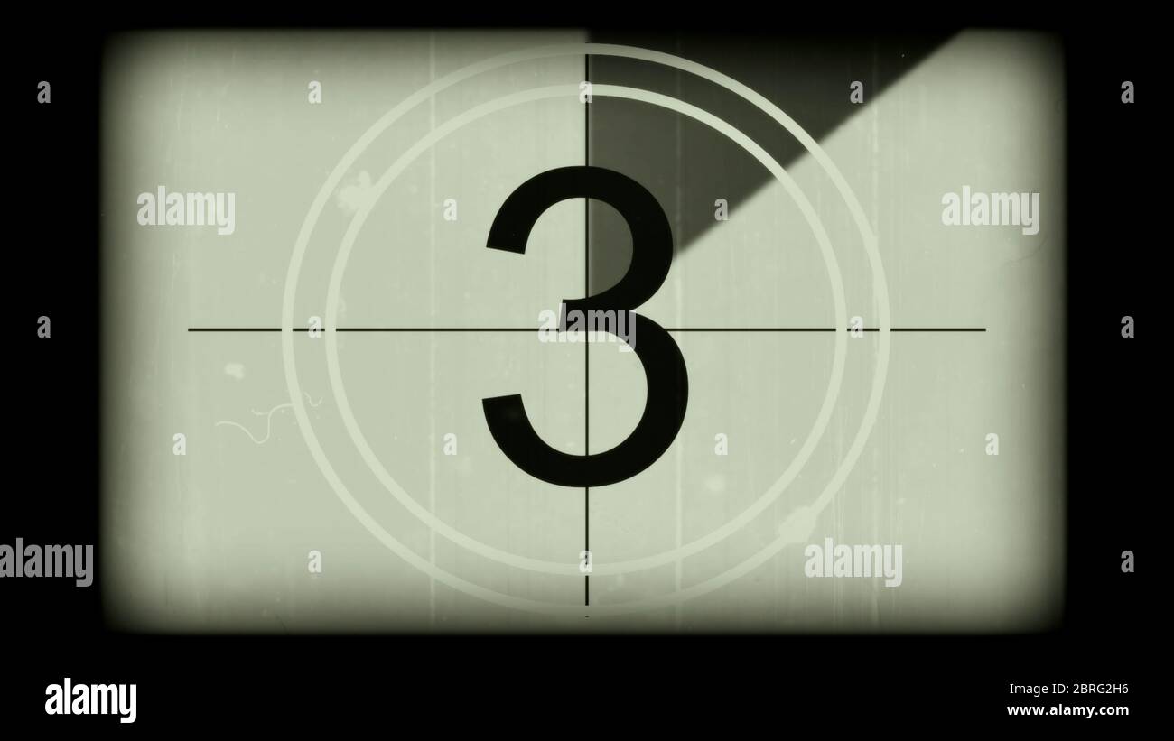 3D rendering of a monochrome universal countdown film leader. Countdown ...