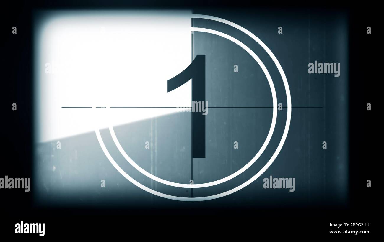 3D rendering of a monochrome universal countdown film leader. Countdown ...