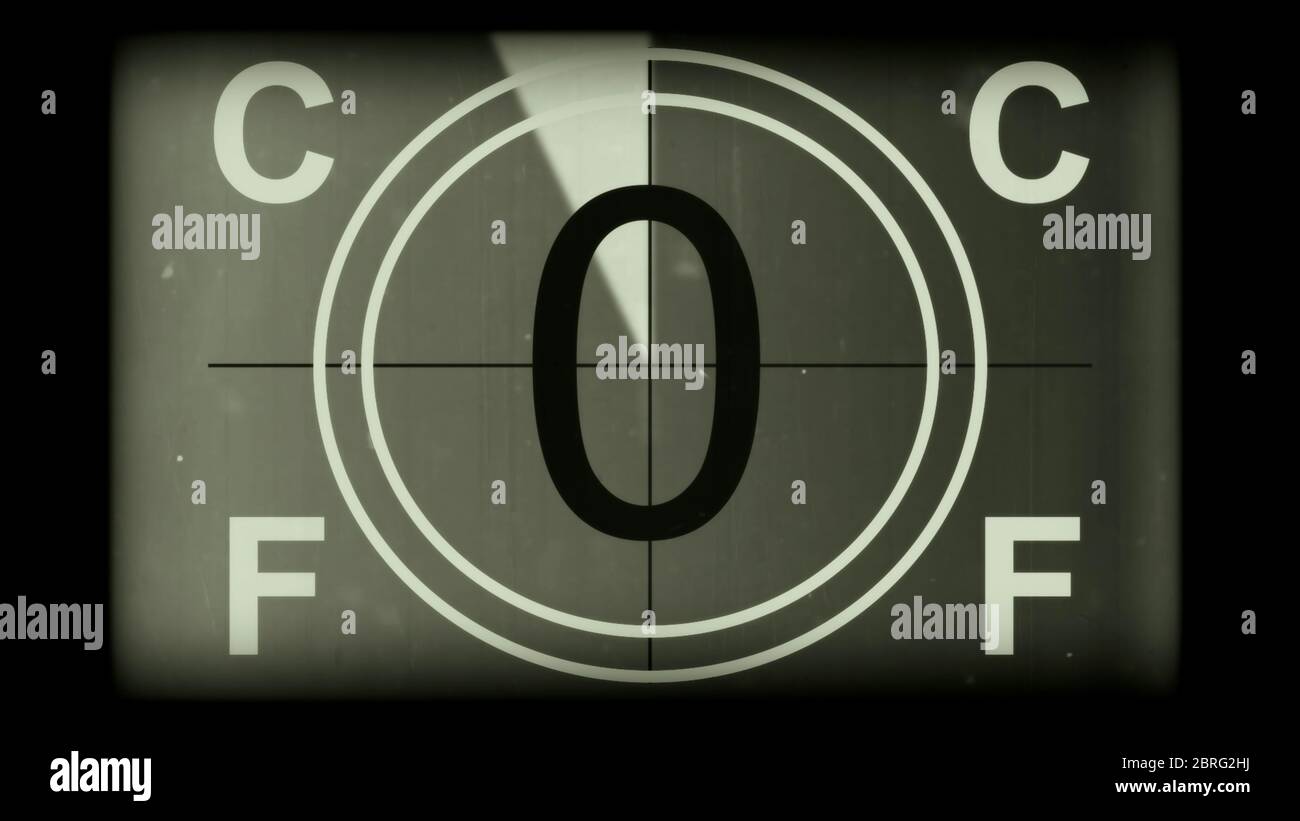 3D rendering of a monochrome universal countdown film leader. Countdown ...