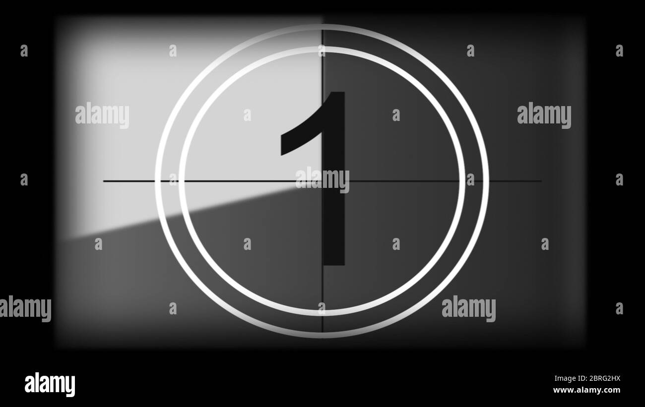 3D rendering of a monochrome universal countdown film leader. Countdown ...