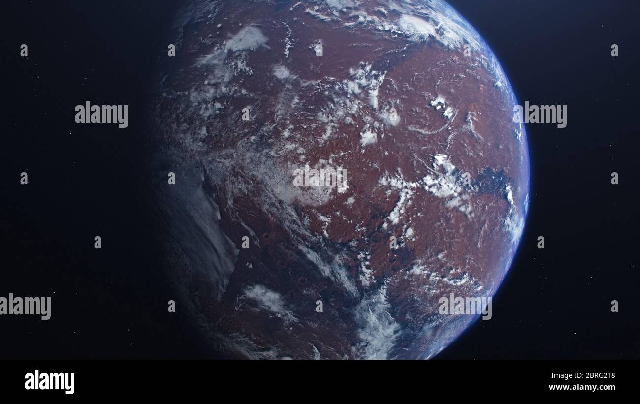 3D rendering of the process of terraforming Mars. The phased appearance ...