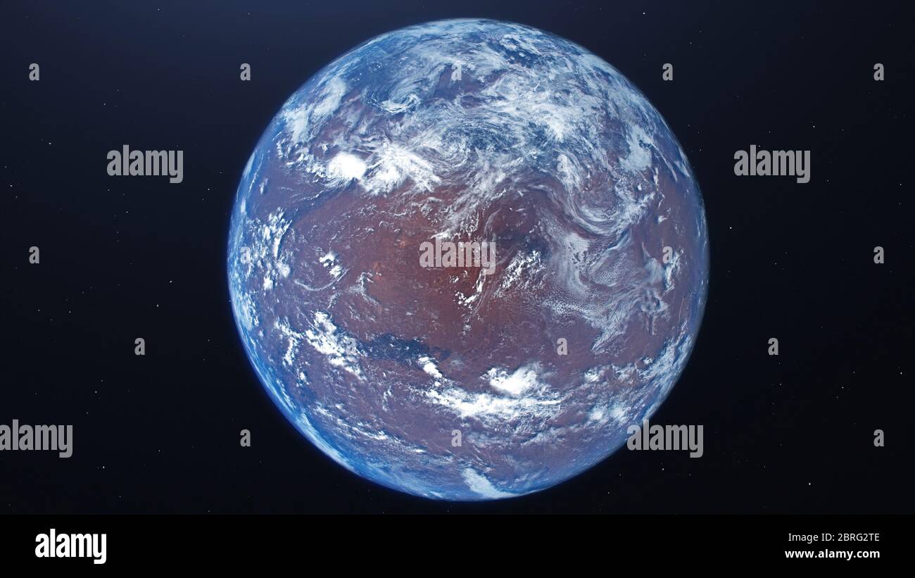 3D rendering of the process of terraforming Mars. The phased appearance ...
