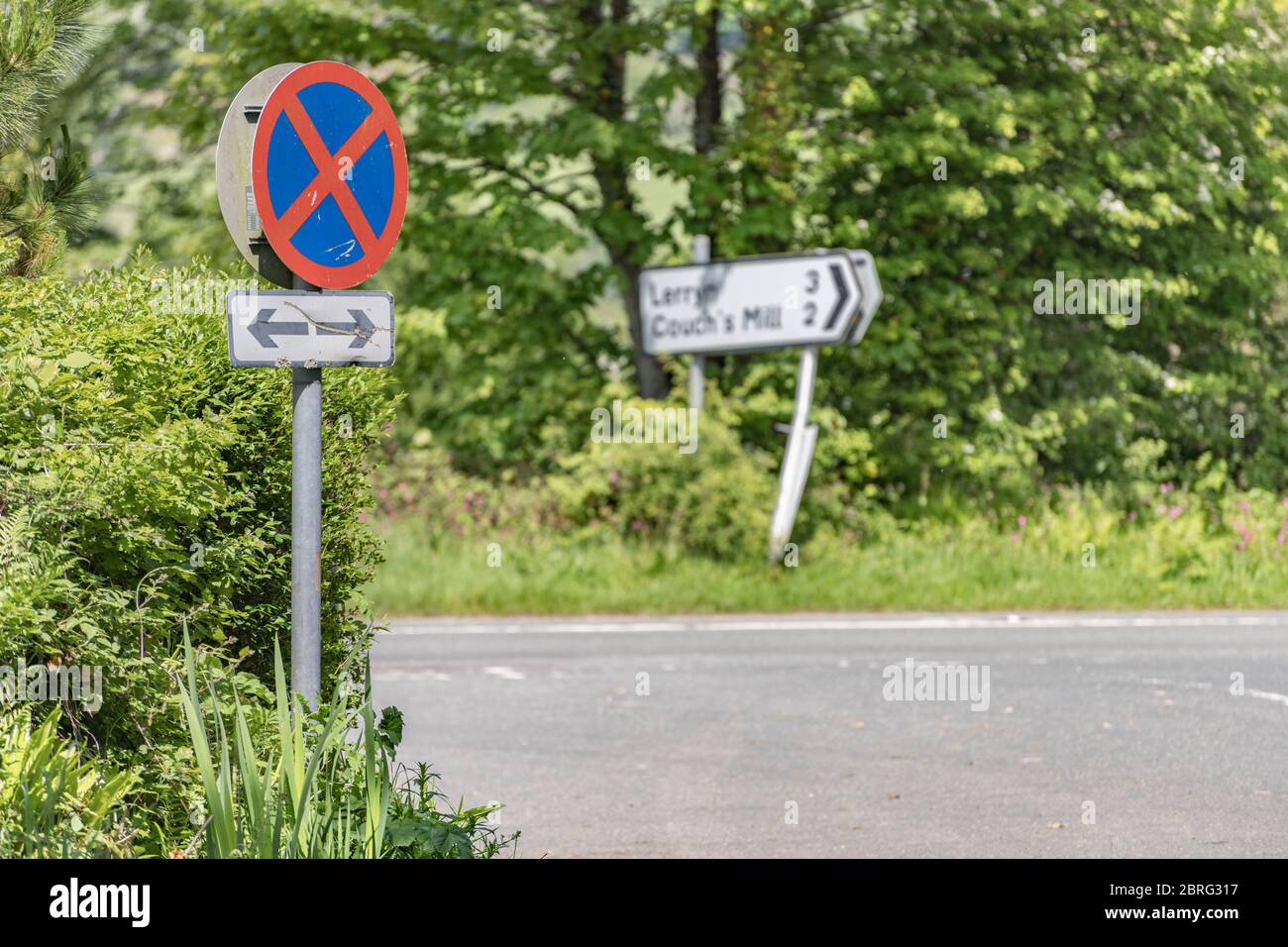 Rural No Stopping Clearway road sign on UK country road (Cornwall). For ...