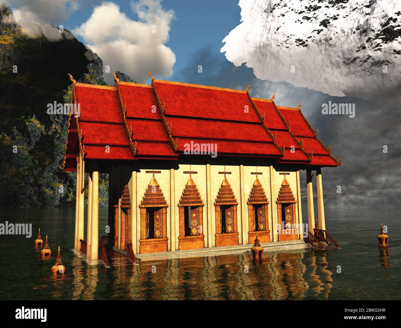 Sun temple - Buddhist shrine in the Himalayas 3d rendering Stock Photo ...