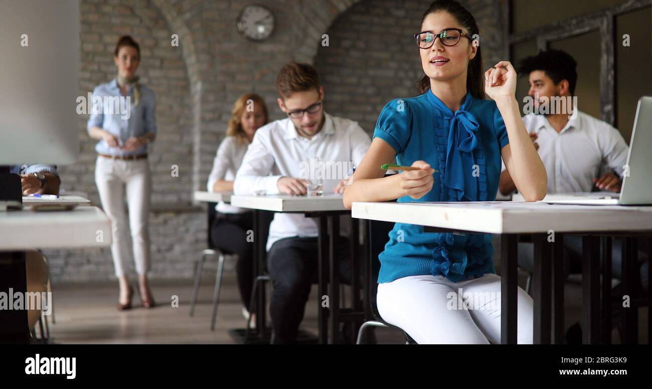 Students college university education business attending lecture Stock ...