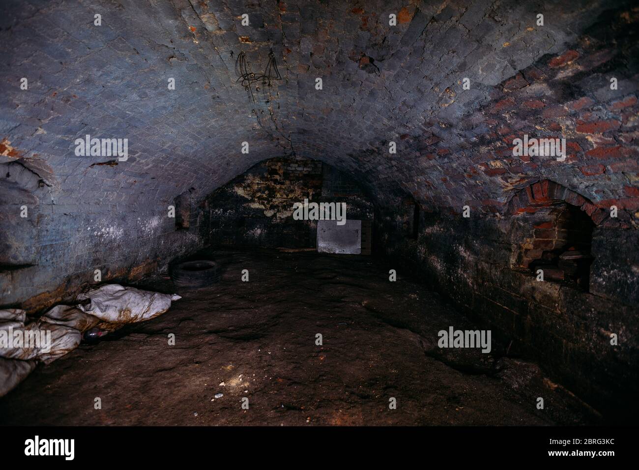 Abandoned empty old dark underground vaulted cellar Stock Photo - Alamy