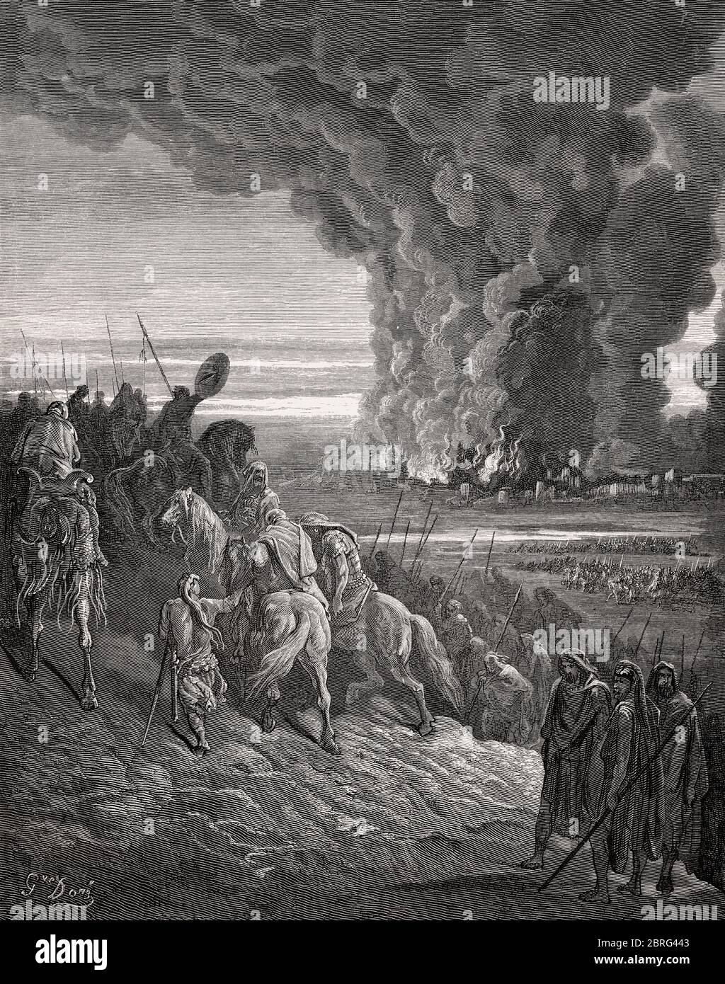 Joshua Burns the Town of Ai, Old Testament, Gustave Doré, 1863 Stock ...