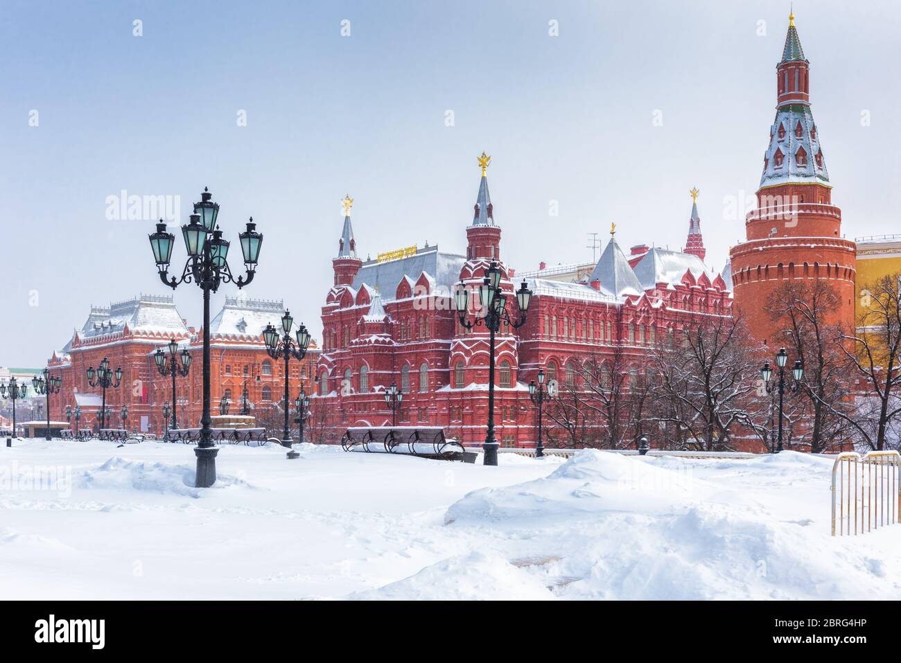 Manezhnaya Square in the winter, Moscow, Russia. Panoramic view of ...
