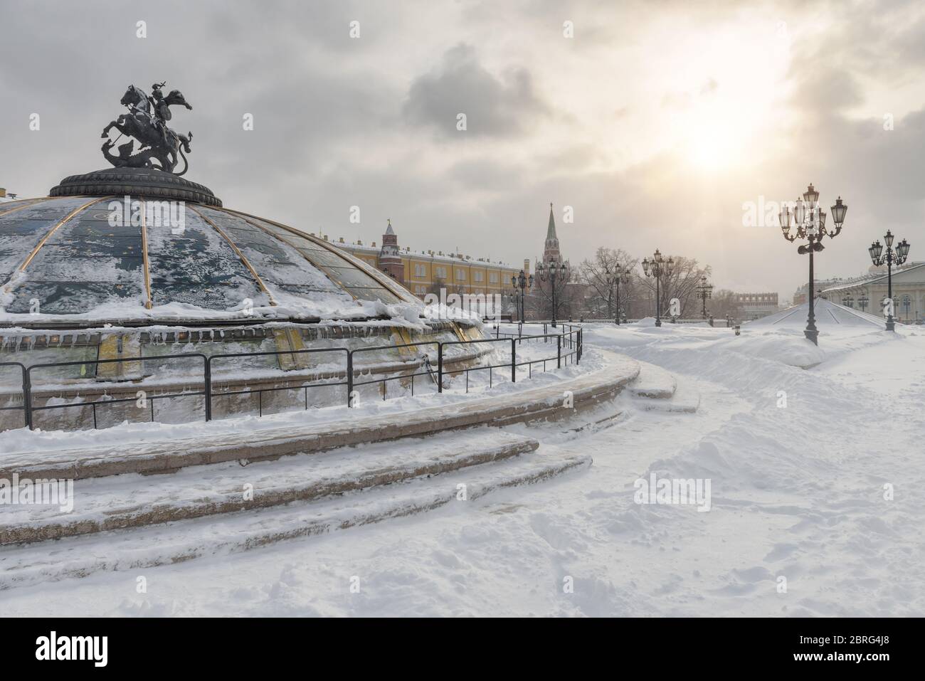 Moscow, Russia - February 2, 2018: Manezhnaya Square in the winter ...