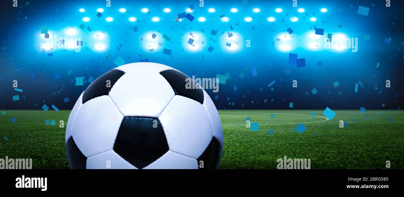 Football stadium, shiny lights, view from field. Soccer concept Stock ...