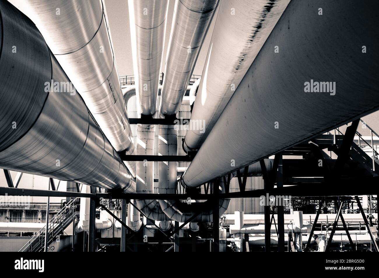 Pipeline and pipe rack of petroleum industrial plant. Offshore Industry ...
