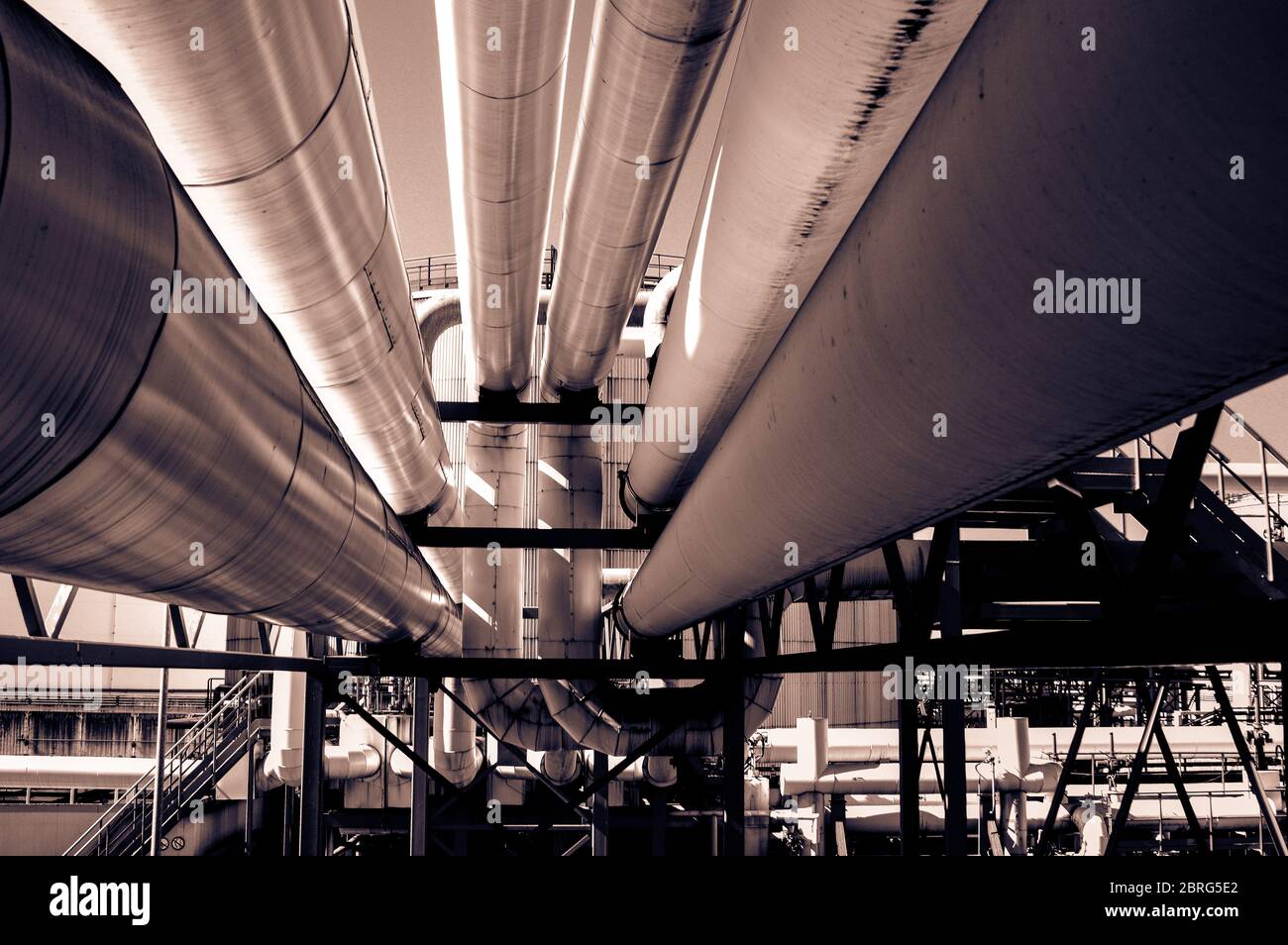Pipeline and pipe rack of petroleum industrial plant. Offshore Industry ...