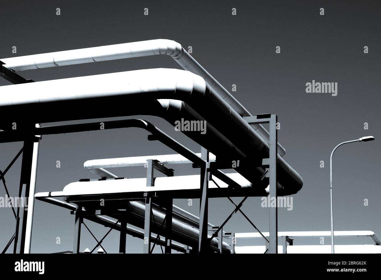 Pipeline and pipe rack of petroleum industrial plant. Offshore Industry ...