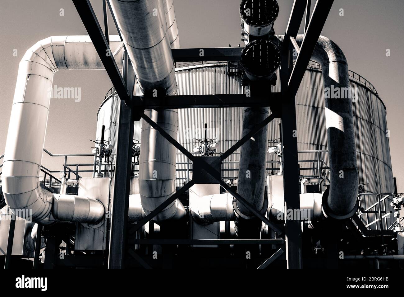 Pipeline and pipe rack of petroleum industrial plant. Offshore Industry ...